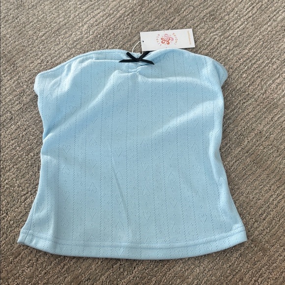 Shirts & Tops | Light Blue Strapless Top With Bow Detail | Poshmark